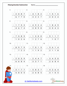 Four-Digit Missing Worksheet - Reconstructing Multi-Digit Subtraction ...