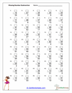 Two-Digit Unknowns Worksheet - Solving Subtraction Equations with ...