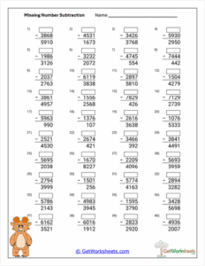 Missing Number Subtraction Worksheets - GetWorksheets.com