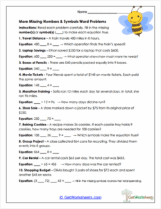 More Missing Numbers & Symbols Word Problems Worksheet - Multi-Step ...