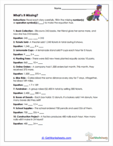 What's It Missing? Worksheet - Equation Completion Practice