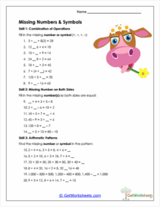 Missing Numbers & Symbols Worksheets | Free Math PDFs | Getworksheets.com