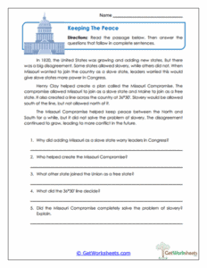 Keeping the Peace Worksheet - Reading U.S. History