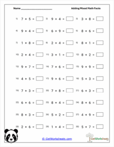 Addition Skill Builder Worksheet - Mixed Facts Practice