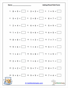 Mixed Facts Review Worksheet - Addition Fluency Practice
