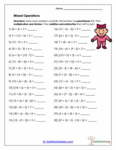 Mixed Operations Worksheets - GetWorksheets.com