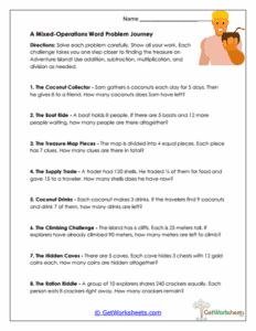 Adventure Math Quest Worksheet - Mixed Operations Word Problems