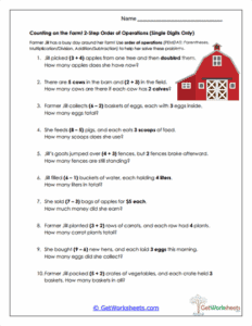 Farmyard Math Stories Worksheet - 2-Step Word Problem Operations