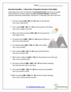 Mountain Expedition Math Worksheet - Advanced Multi-Step Problems