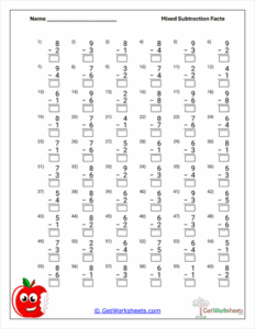 Mixed Subtract Facts Worksheet - Building Fluency with Basic Differences