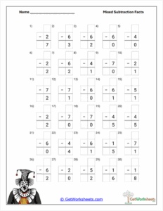Structured Reductions Worksheet - Building Subtraction Fact Fluency