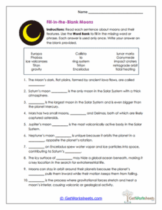 Fill-in-the-Blank Moons Worksheet - Lunar Features & Vocabulary