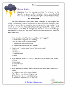 Figurative Language Worksheet - Interpreting Literary Expressions