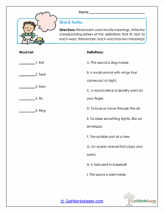 Multiple Meaning Words Worksheets - GetWorksheets.com