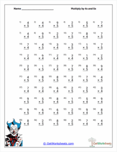 Mixed 4s and 5s Groups Worksheet - Multiplication Fluency