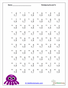Six-Seven Mixed Facts Worksheet - Multiplication Fluency
