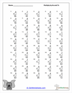 Vertical 6s & 7s Drill Worksheet - Multiplication Fluency