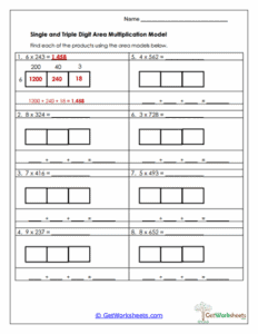 Single × Triple Digit Area Models - Place Value Multiplication