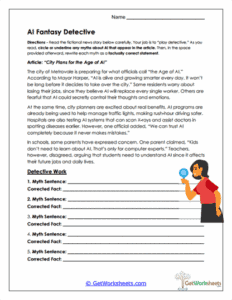 Fantasy Detective Worksheet - Spotting AI Myths in Fiction