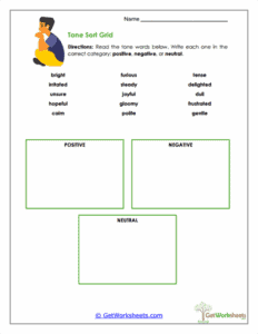 Tone Sort Activity Worksheet - Understanding Connotation