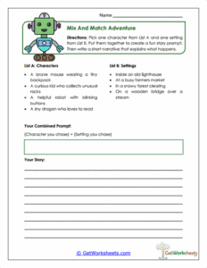 Mix-and-Match Story Prompt Worksheet - Creative Story Building