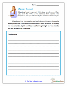 Personal Memory Narrative Worksheet - Reflective Storytelling