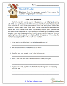 Netherlands Worksheets| Windmills, Canals, Tulips, Museums