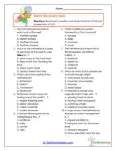 Dutch Quiz Worksheet - Geography & Culture Assessment