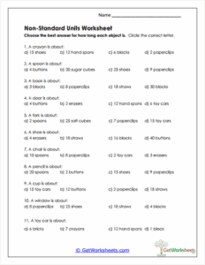 Non-Standard Units of Measure Worksheets - GetWorksheets.com