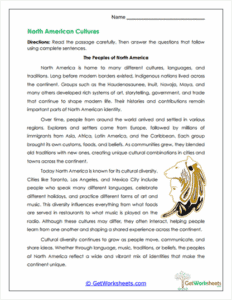 Cultural Threads Worksheet - North America Culture & Diversity Reading