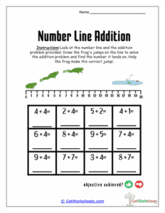 Number Line Addition Worksheet - Counting On With Visual Jumps