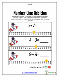 Number Line Addition Worksheet - Space-Themed Counting Practice
