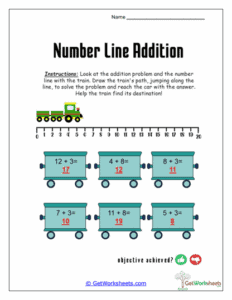 Number Line Addition Worksheet - Train-Themed Addition Modeling