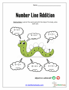 Number Line Addition Worksheet - Worm Path Counting Strategy