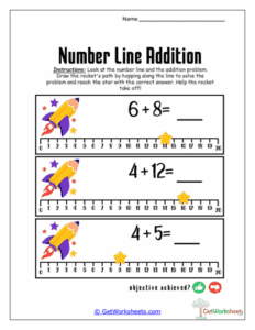 Number Line Addition Worksheet - Rocket Path Counting Challenge