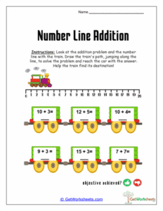 Number Line Addition Worksheet - Train Cars Addition Practice