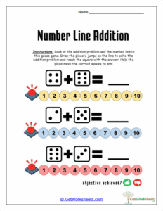 Number Line Addition Worksheet - Dice-Based Addition Game