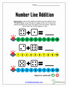 Number Line Addition Worksheet - Color-Coded Counting Practice