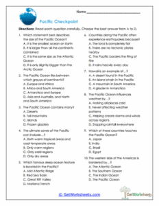 Ocean Quizzer Worksheet - Pacific Ocean Geography Review