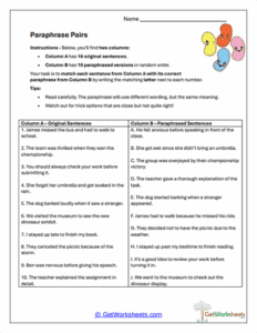 Paraphrasing Worksheets - GetWorksheets.com