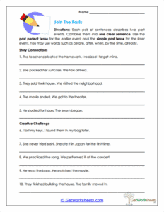 Join the Pasts Worksheet - Past Perfect Sentence Combining