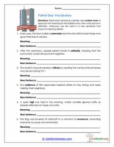 Patriot Day Vocabulary Worksheet - Words of Remembrance