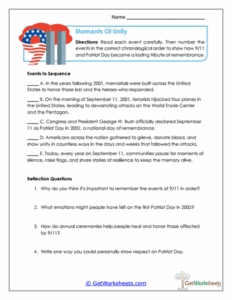 Moments of Unity Worksheet - Patriot Day Sequencing & Reflection