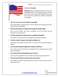 Anthem Insights Worksheet - Analyzing "The Star-Spangled Banner"