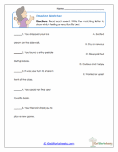 Emotion Matcher Worksheet - Inference & Emotional Understanding