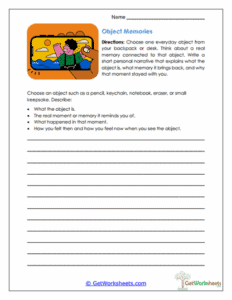 Object Memories Worksheet - Personal Narrative Writing