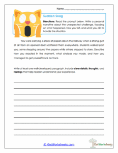 Sudden Snag Worksheet - Personal Narrative Writing