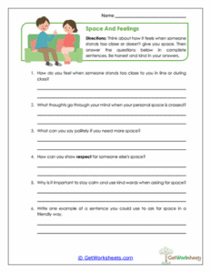 Space and Feelings Worksheet - Writing About Personal Space
