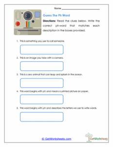 Guess the PH Word Worksheet - Digraph Practice