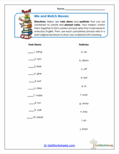 Mix and Match Movers Worksheet - Building Phrasal Verbs